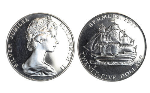 Bermuda 25 Dólares 1977 25 Aniversario Llegada al Trono de Isabel II ...